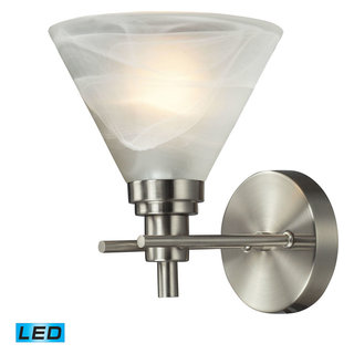 Pemberton 1-Light LED Vanity, Brushed Nickel and Marbelized White Glass ...