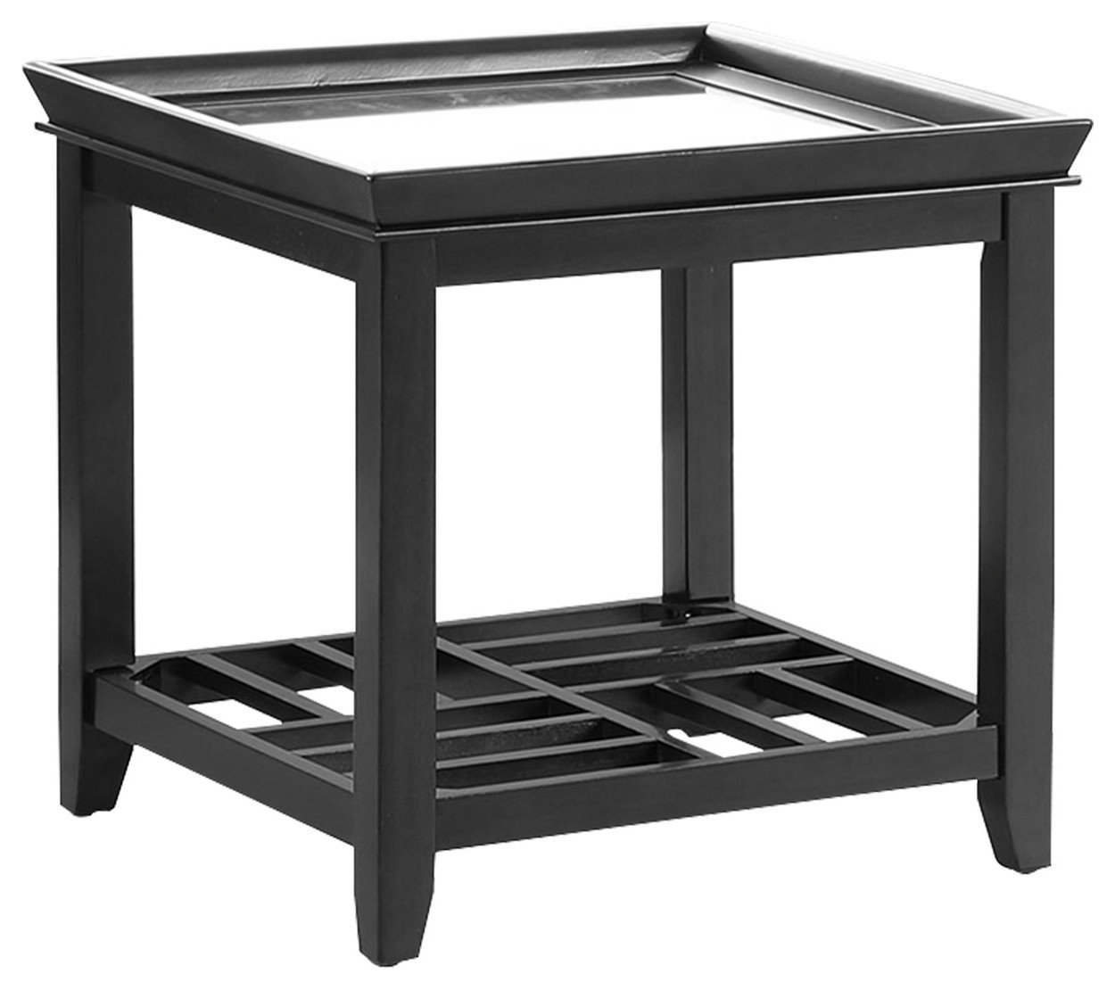 Wood End Table with Slatted Bottom Shelf and Glass Tabletop, Brown ...