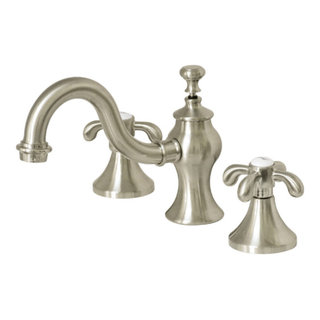 French Country 8" Widespread Lavatory Faucet,Brass Pop-Up,Satin Nickel ...