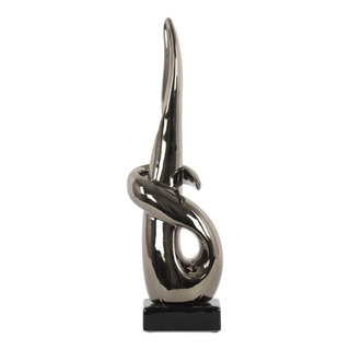Ceramic Swirl Abstract Sculpture on Rectangle Base, Silver ...