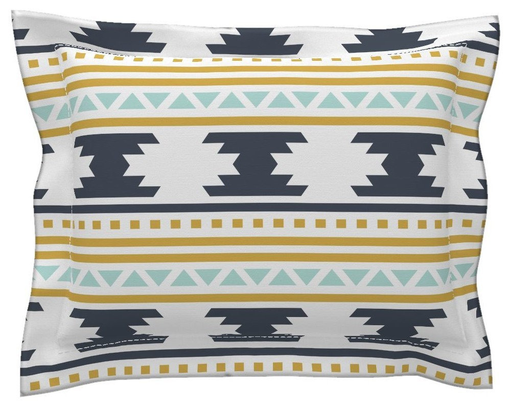 Navy Aztec Stripe Navy Aztec Cotton Pillow Sham, Standard ...
