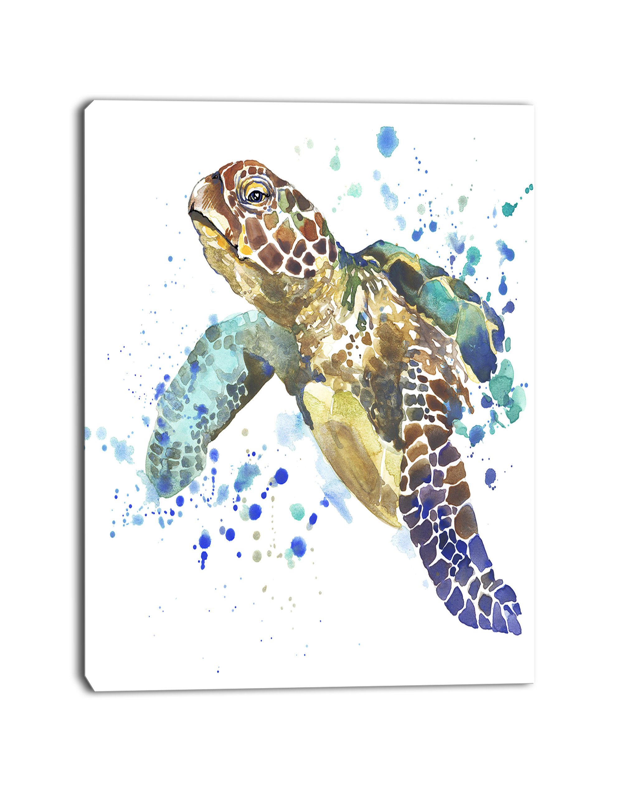 Designart - Blue Sea Turtle - Animal Canvas Art Print, 30"x40" - Beach ...