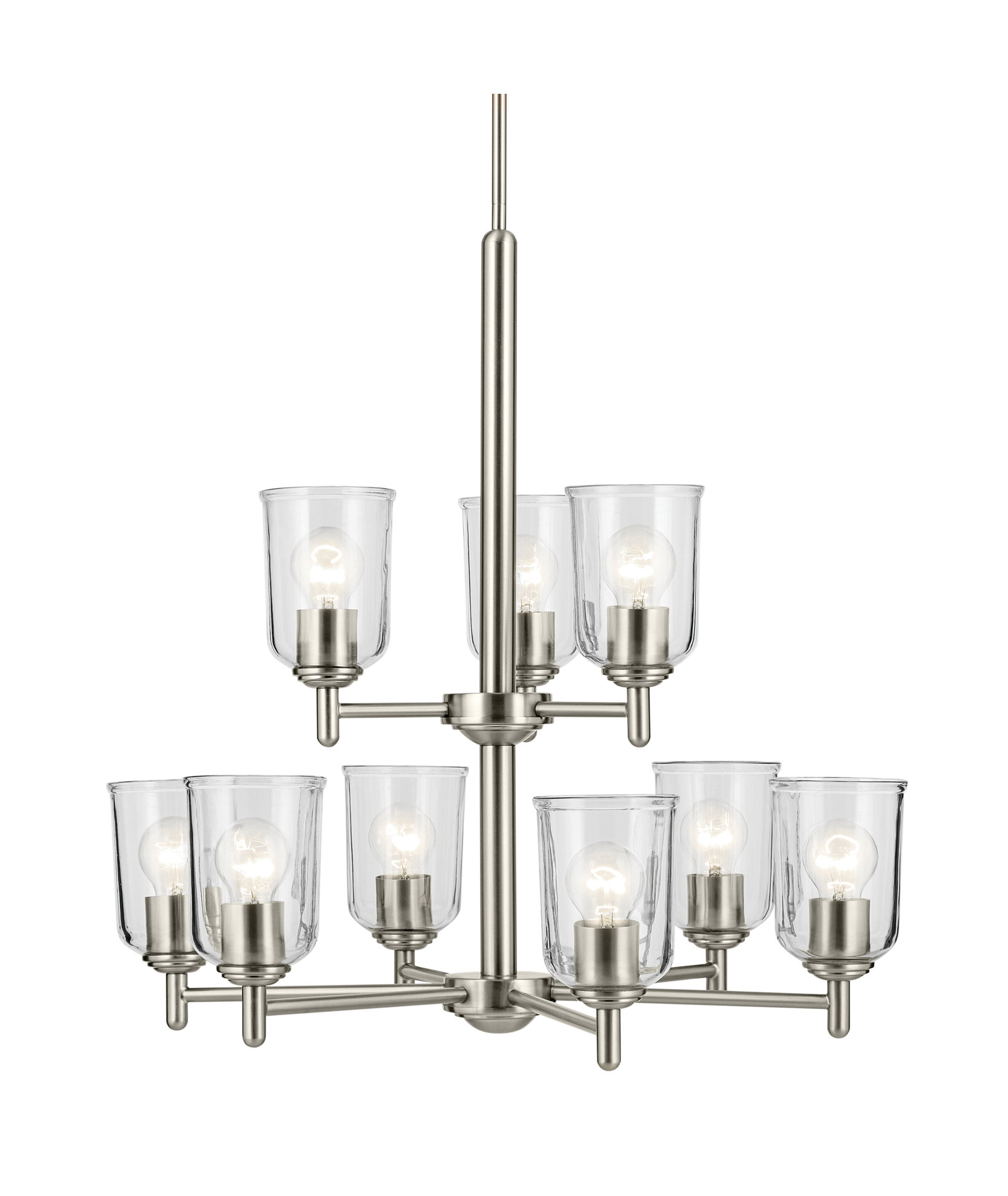 Shailene 26.5" 9-Light 2-Tier Chandelier With Clear Glass, Brushed Nickel - Transitional ...