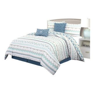Nereida 6 Piece White/Aqua Comforter Set, California King ...