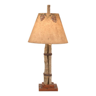 Small Twig and Leather Table Lamp With Pinecone Canopy Shade - Rustic ...