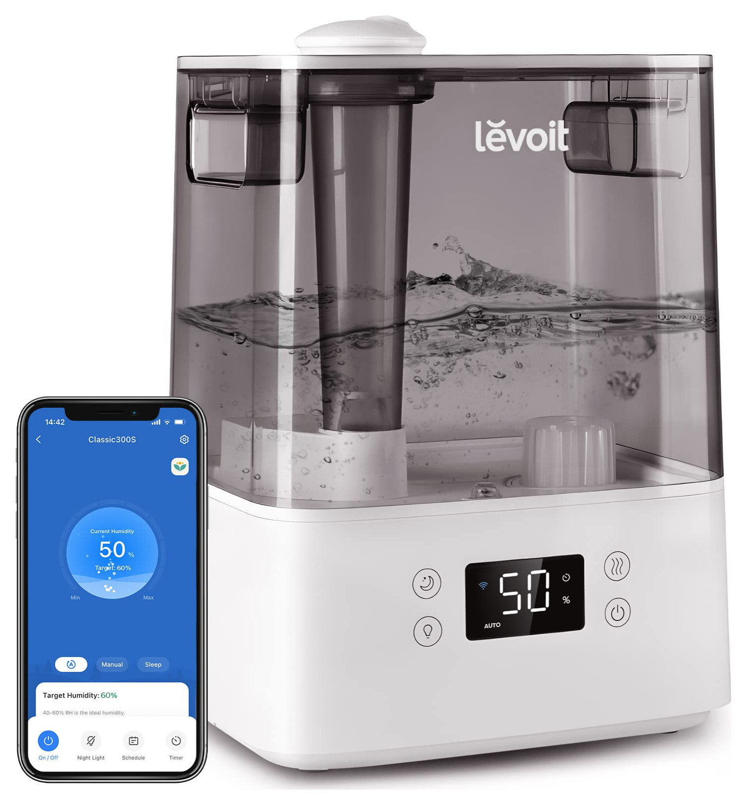 Classic300 Ultrasonic Top Fill Humidifier, Extra Large 6L Tank Last 60 ...