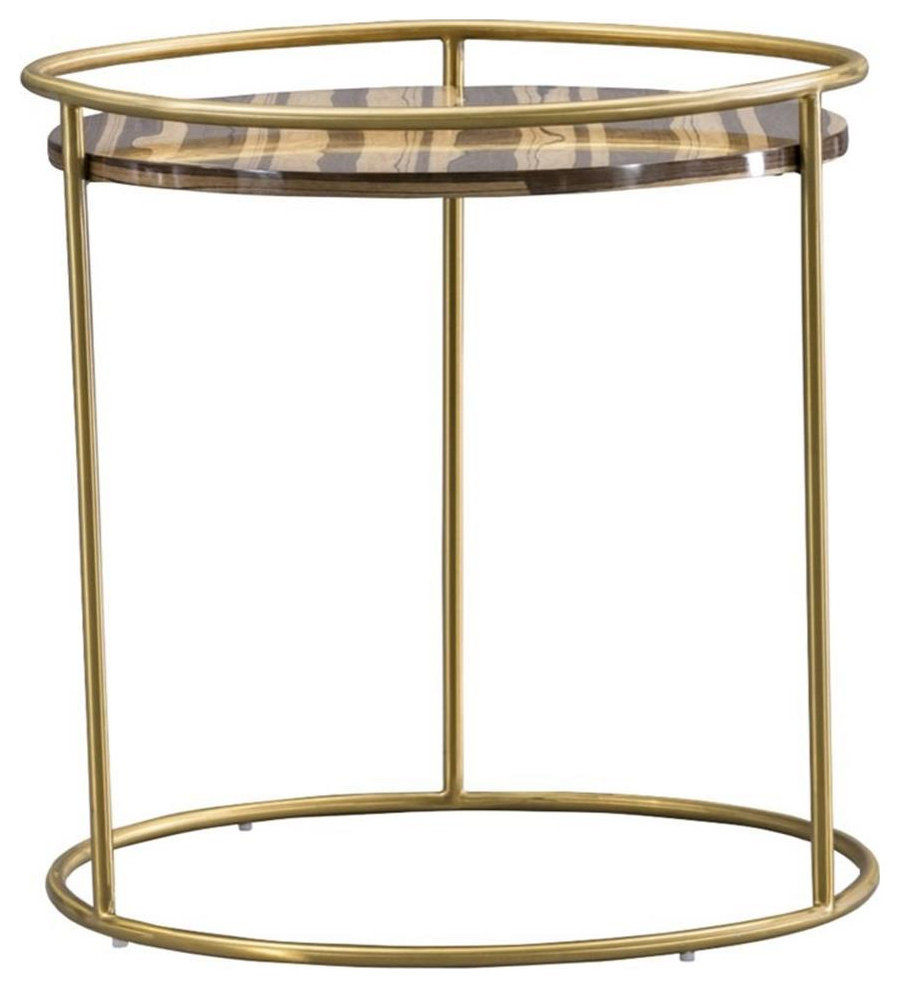 Modrest Gilcrest Stainless Steel & Faux Marble End Table in Brown/Gold - Contemporary - Side ...