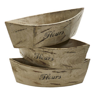 Nearly Natural White Washed Wood Planter Set of 3 - Rustic - Indoor ...