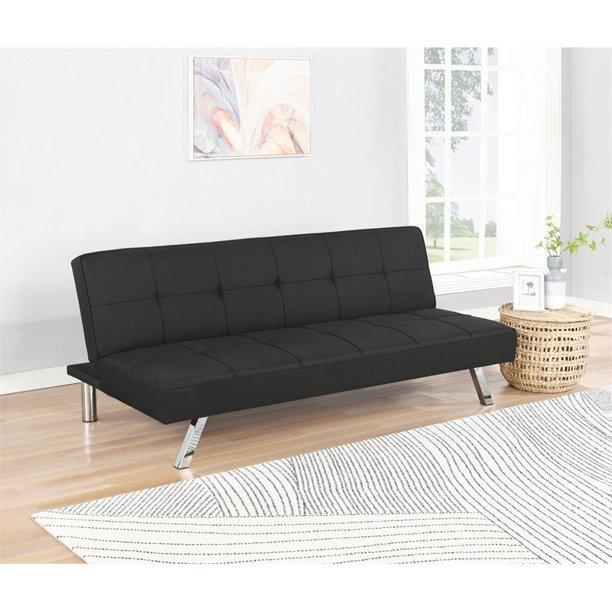 Modern Futon Sofa, Angled Chrome Legs With Buttonless Square Tufted ...