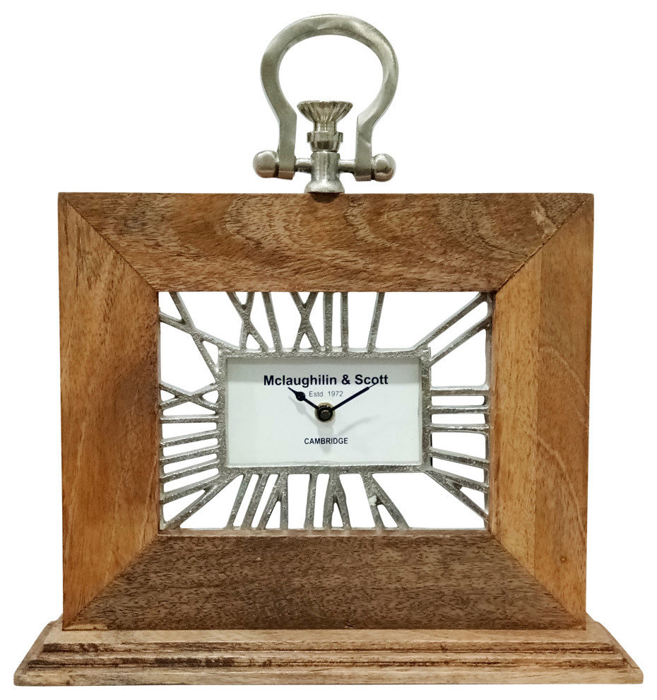 12x13 Mango Wood Table Clock, Natural - Traditional - Desk And Mantel ...