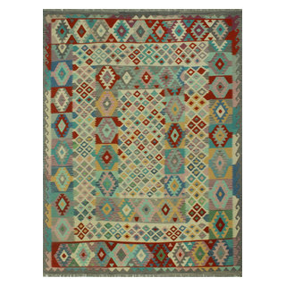 Sangat Kilim Aarif Ivory/Gray Rug, 8'5x11'3, 8'5x11'3 - Southwestern ...