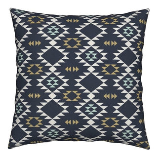 Dark Blue Mint Gold Blue Aztec Throw Pillow, Cover + Insert ...