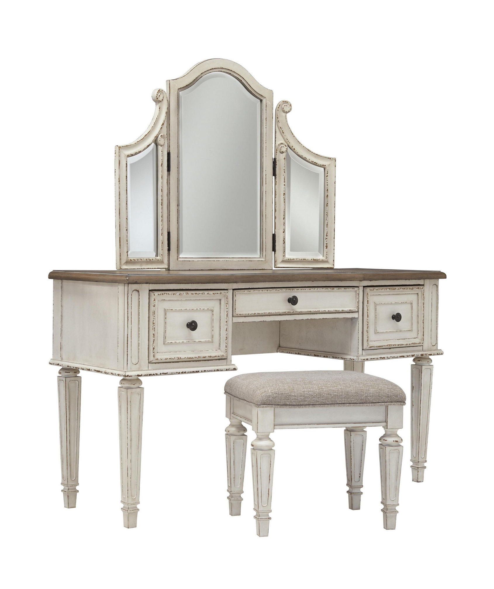Benzara BM213248 Antiqued Vanity Set with Square Tapered Legs, White ...