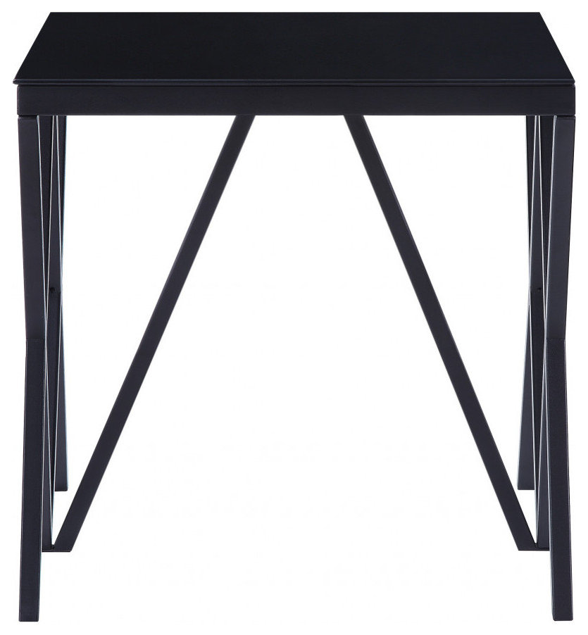21" Black Glass and Metal Square End Table - Industrial - Side Tables ...
