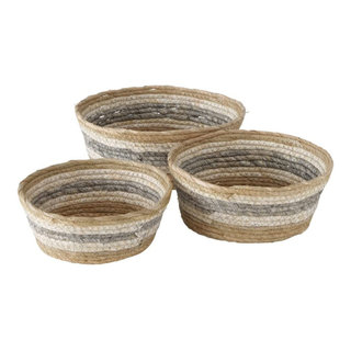 3 Piece Stripes Wicker Basket Set, 4 1/4 L x 9 3/4 W x 9 3/4 H inches ...