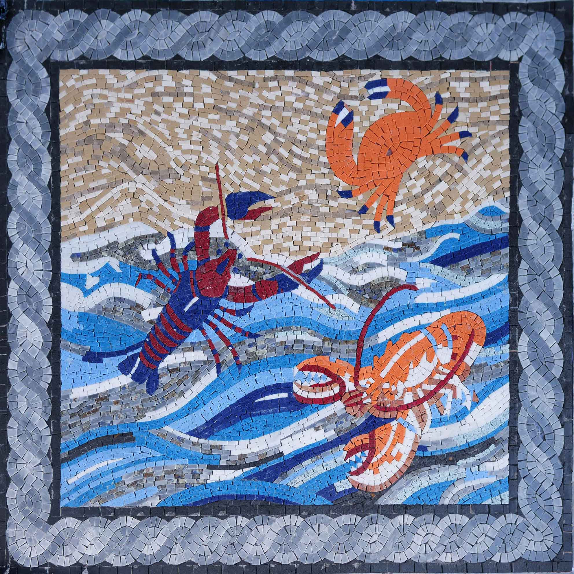 Sea Creatures - Nautical Mosaic, 60" x 60" - Beach Style - Tile Murals ...