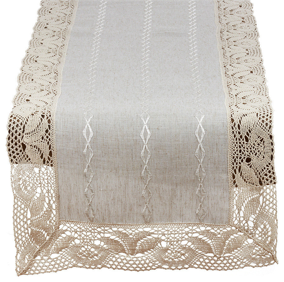 Elegant Embroidered Lace Natural Linen Collection Table Runner (16"x72 ...