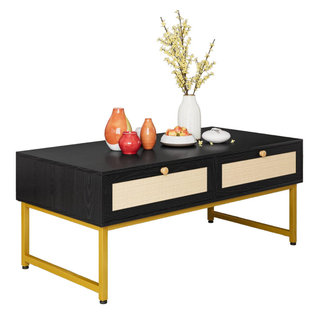 Retro Modern Coffee Table, 2 Storage Drawers With Accented Front ...