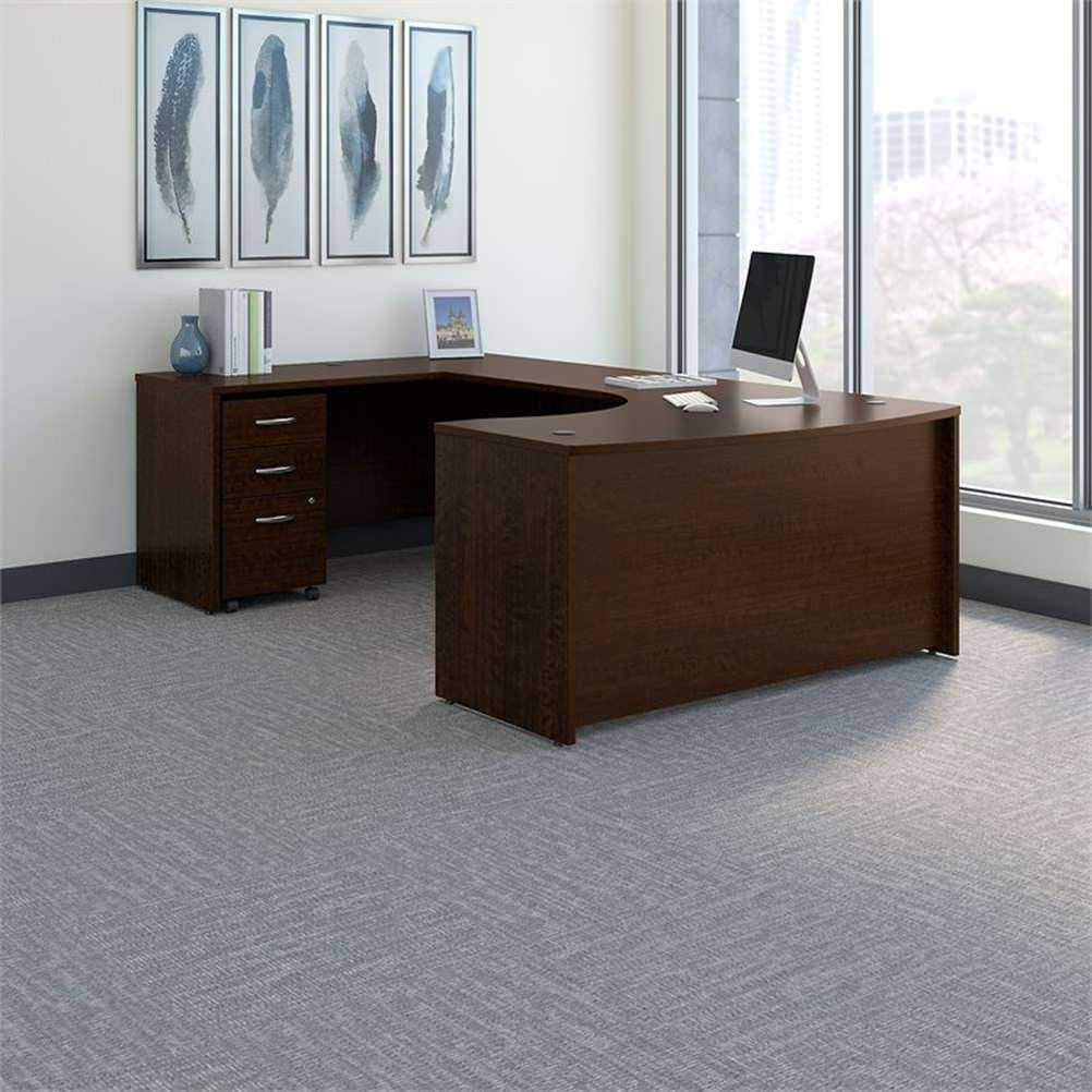 Pemberly Row Left Hand Bow U-Shaped Desk with Mobile File Cabinet ...
