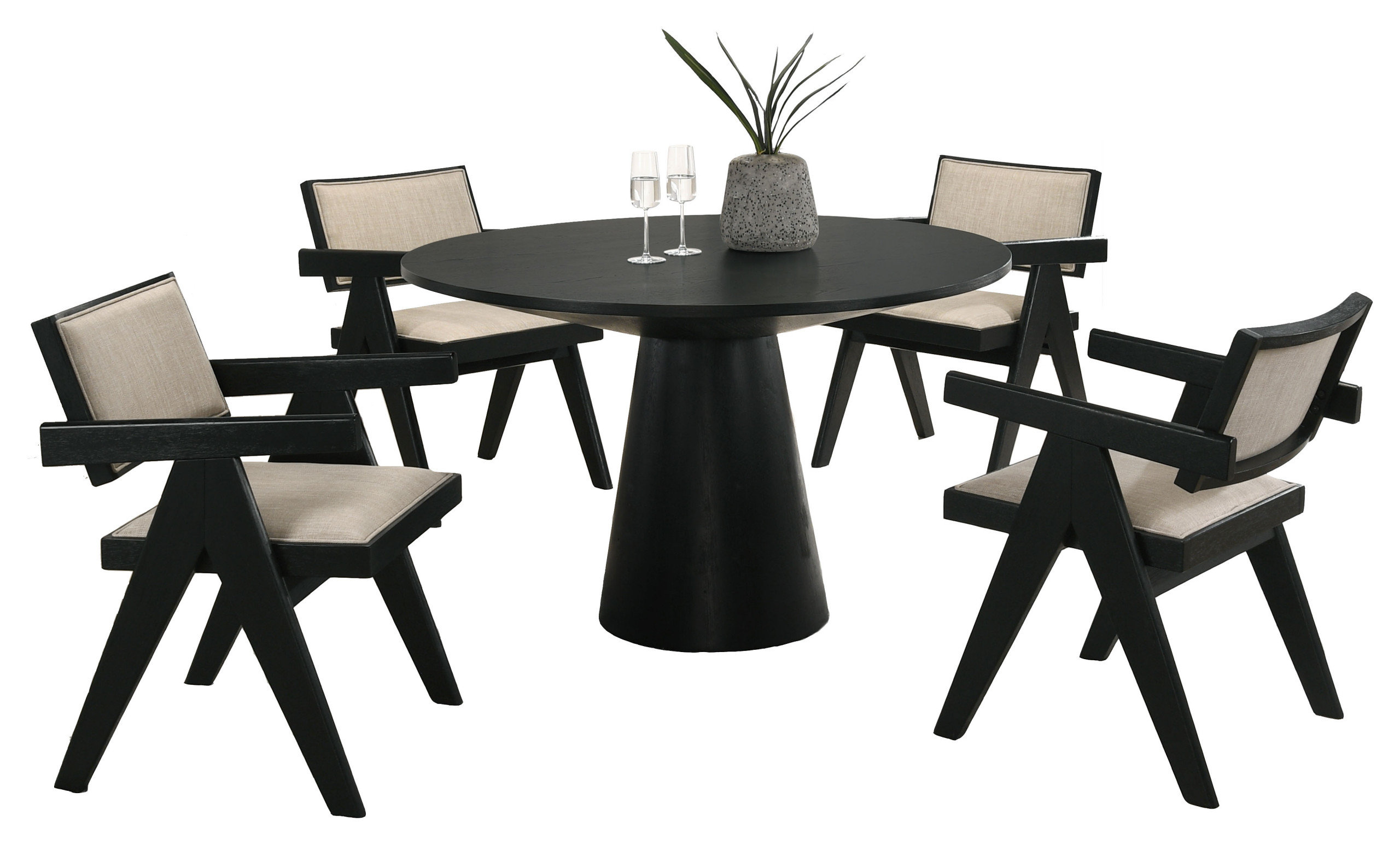 Jasper 5Pc Ebony Black 47"W Round Dining Set with Pedestal Base ...