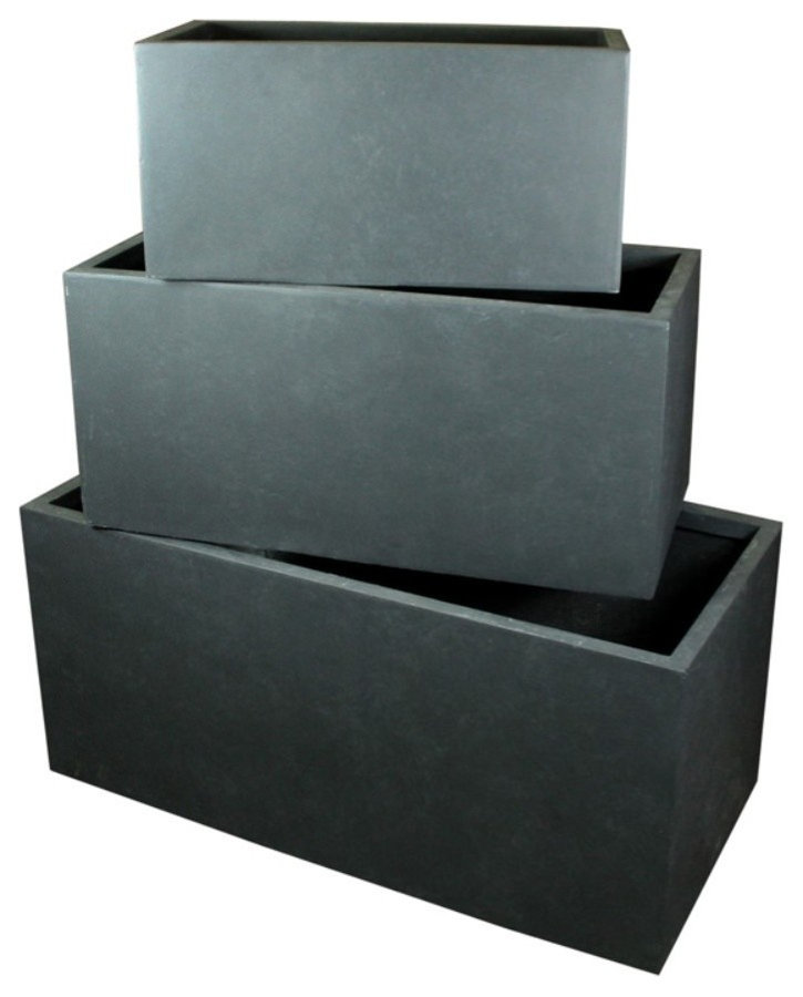 3-Piece Sturdy Fiber Clay Rectangular Pot, Gray - Transitional ...