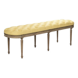 Michel Tufted Bench, Yellow Linen, 62x20" - French Country ...