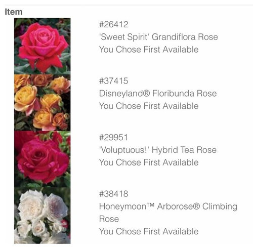 Rose selection list
