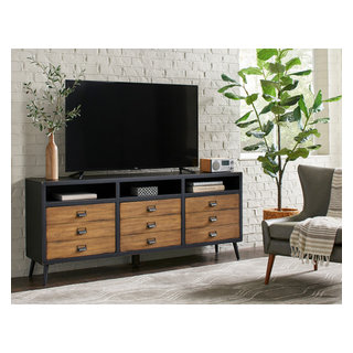 Mid-Century 70" TV Console, Entertainment Stand, Fully Assembled, Black ...
