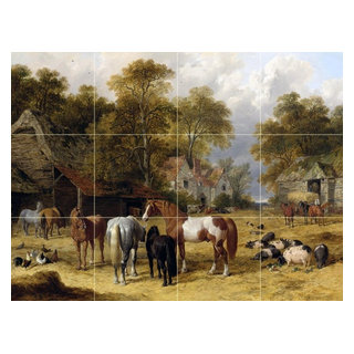 Tile Mural, A Farmyard Backsplash, 6" Marble - Farmhouse - Tile Murals ...