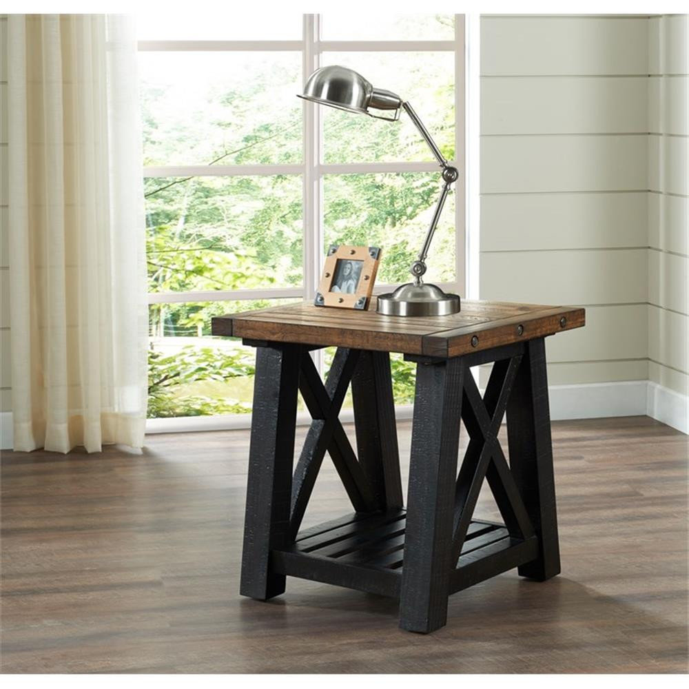 Home Square Bolton Solid Wood End Table in Black Stain and Natural ...