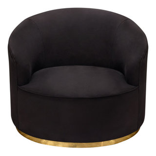 Raven Chair in Black Suede Velvet With Brushed Gold Accent Trim by ...