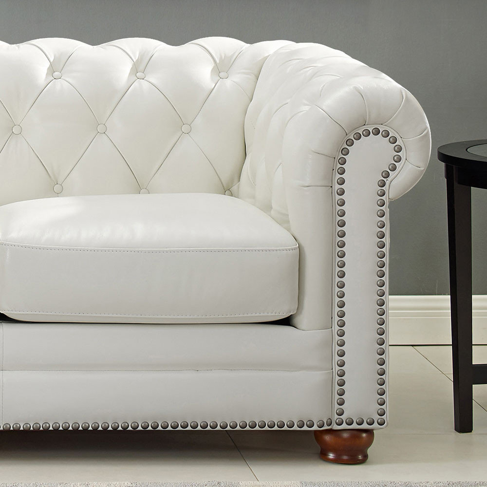 Hydeline Aliso 100% Leather Chesterfield Sofa Set, Sofa and Chair ...