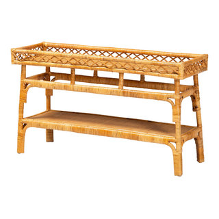 Aliya Natural Rattan 2-Tier Console Table - Tropical - Console Tables ...