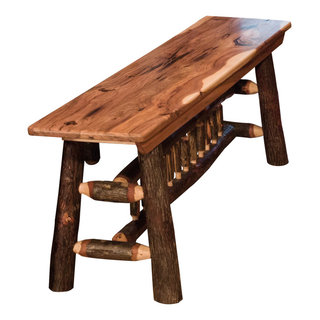 Hickory Log Farm Bench, 5 Foot - Rustic - Accent And Storage Benches ...