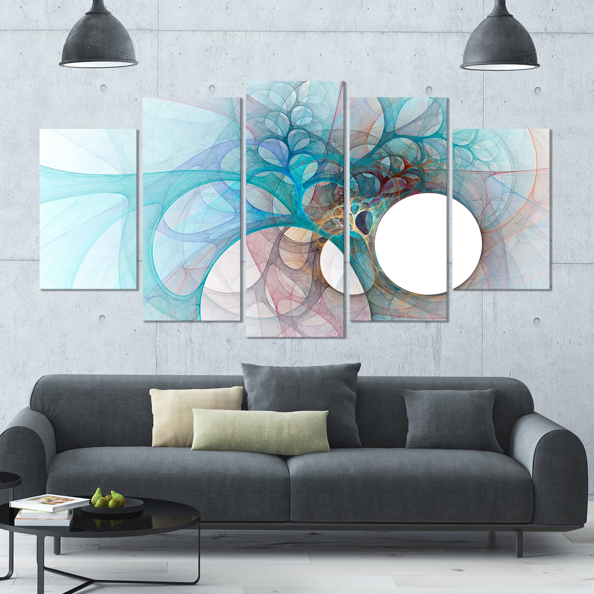 Fractal Angel Wings in Light Blue, Multipanel Abstract Wall Art Canvas ...