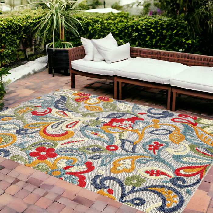 8’x10’ Multicolor Jacobean Floral Indoor Outdoor Area Rug ...