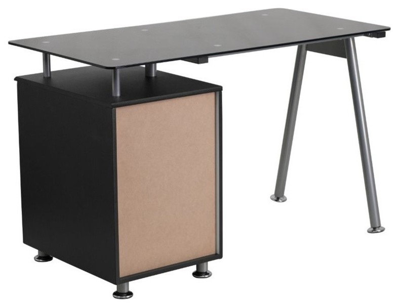 Flash Furniture Black Glass Computer Desk With 3-Drawer Pedestal ...