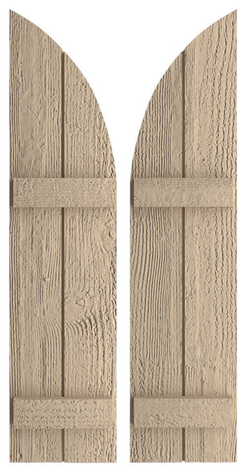 11"Wx24"H Hand Hewn Joined BnB Elliptical Top Faux Wood Shutters, 11"W ...