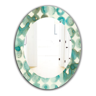 Turquoise Watercolor Geometrical I Frameless Round Wall Mirror, 24x36 ...