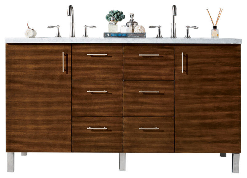 Metropolitan 60" American Walnut Double Vanity, Arctic Fall Solid ...