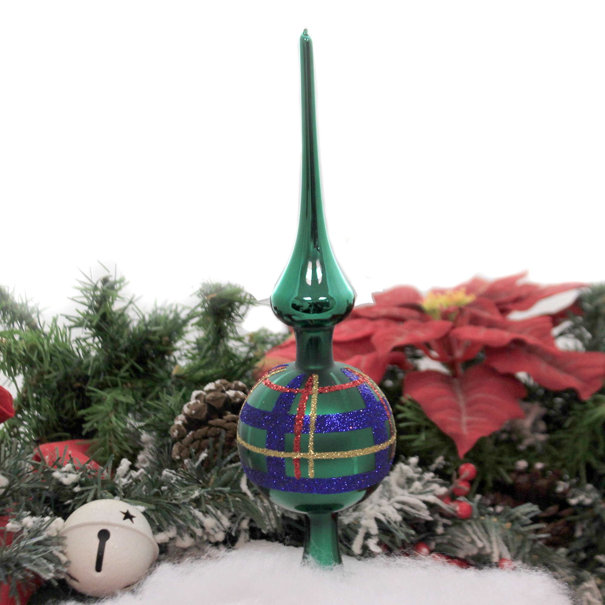 Inge Glas Forest Green Plaid Finial Tree Topper Free Standing, 10 In H ...