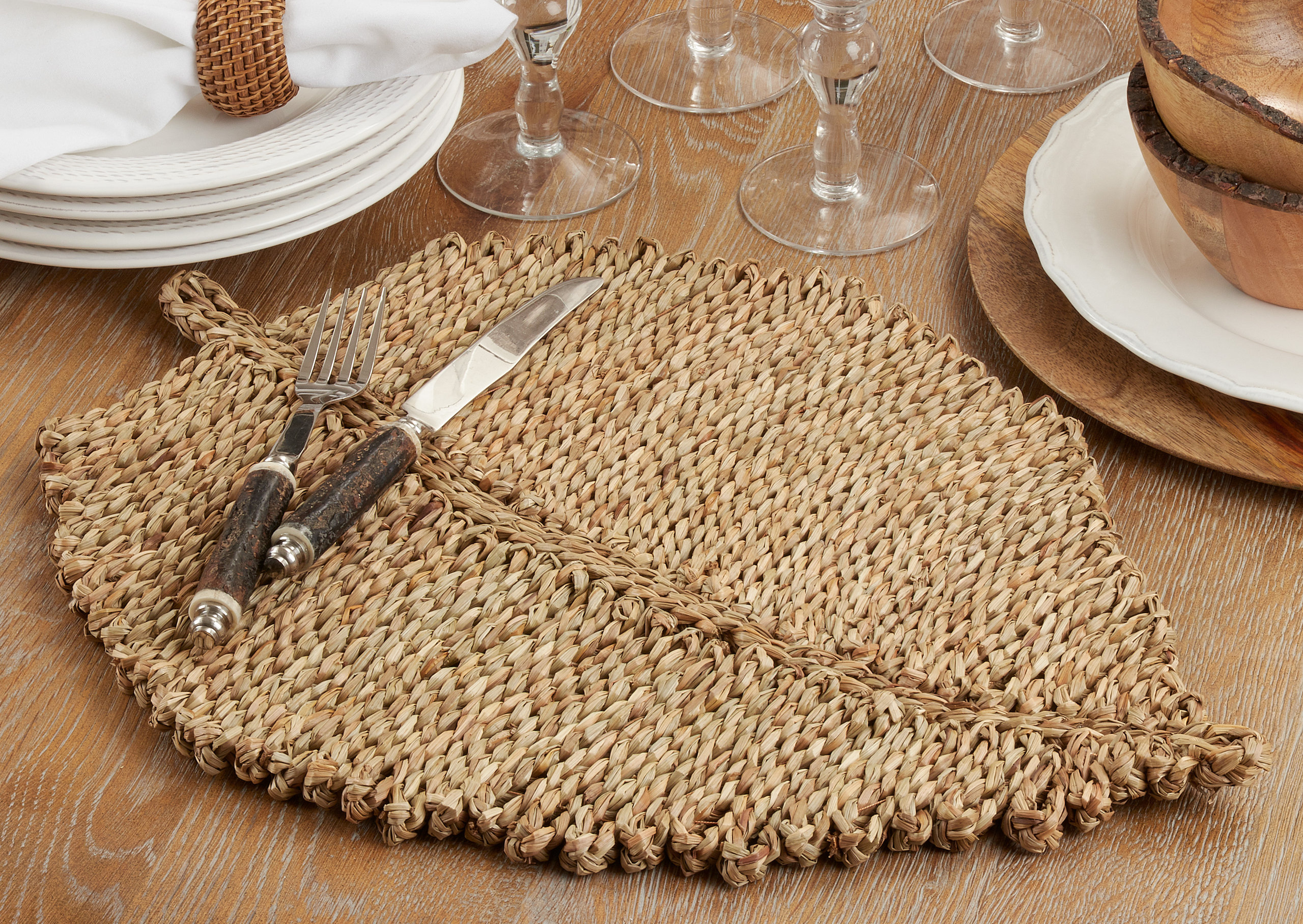 Leaf Design Sea Grass Placemats, Set of 4, 14"x20" - Beach Style ...