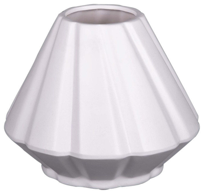 Ceramic Round Vase With Diagonal Ridges, White - Contemporary - Vases ...