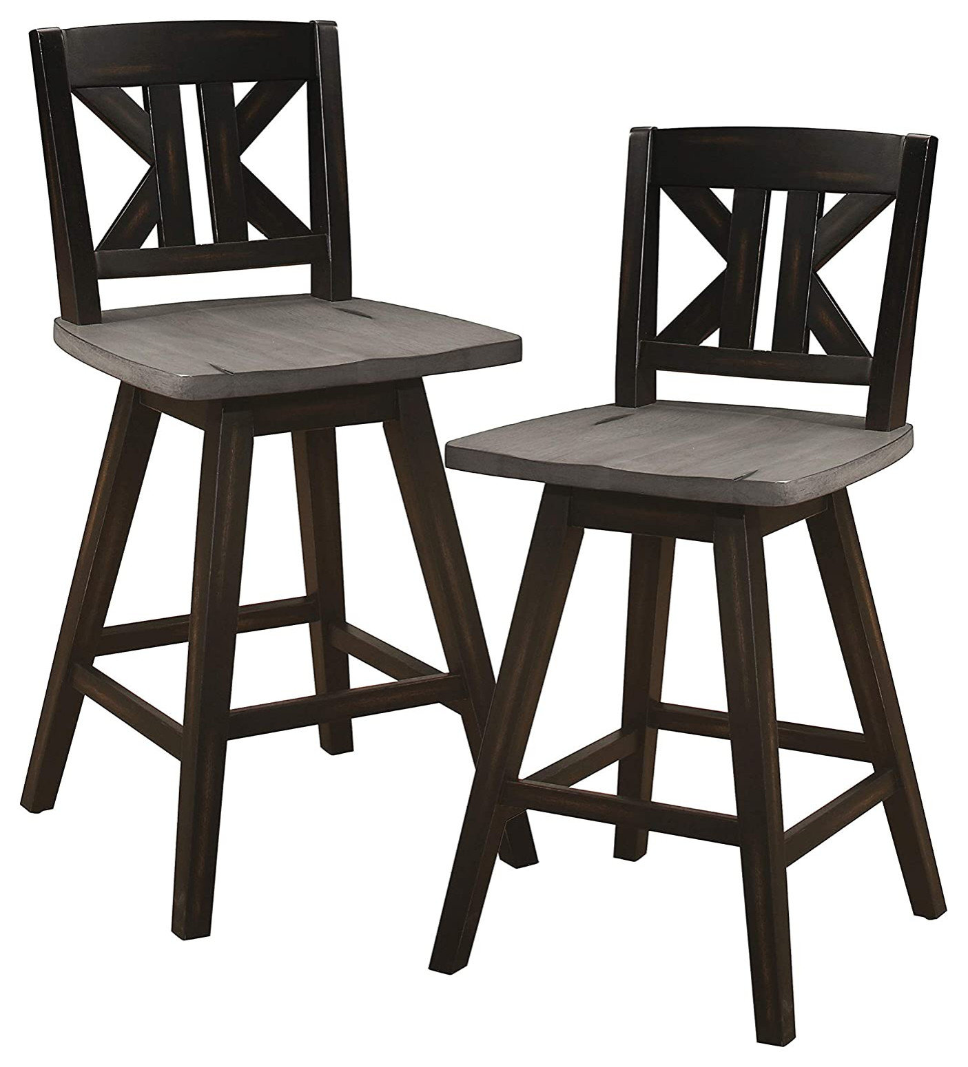 Set of 2 Rustic Bar Stools With Swivel Seat and Distressed K-Back ...