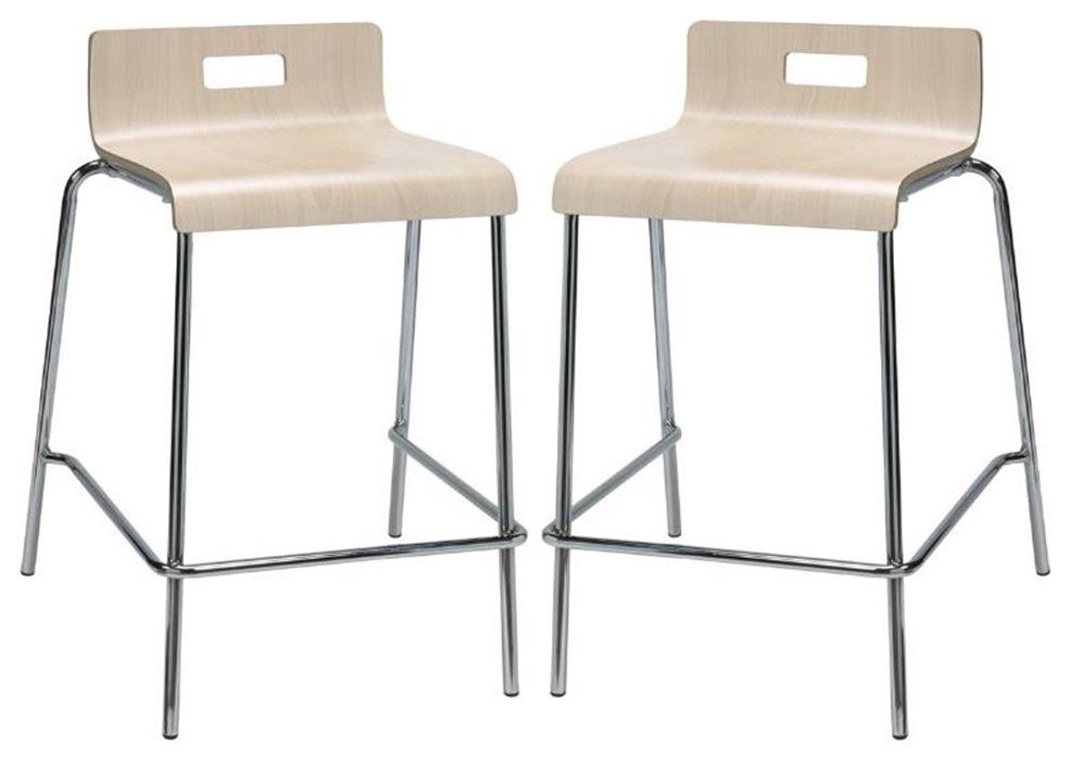 Home Square 25" Stylish Wooden Low Back Counter Stool in Natural - Set ...