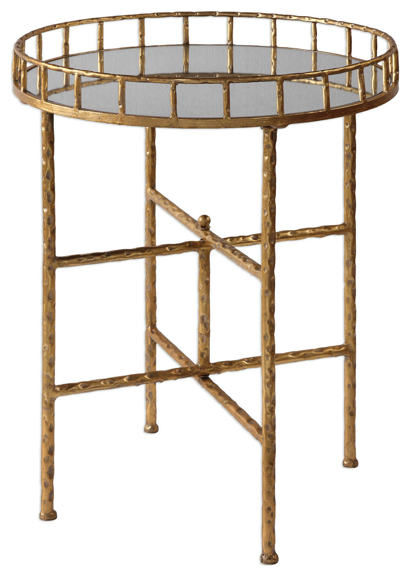 Elegant Textured Gold Tall Round Accent Table, Tray Top Bar Cocktail ...