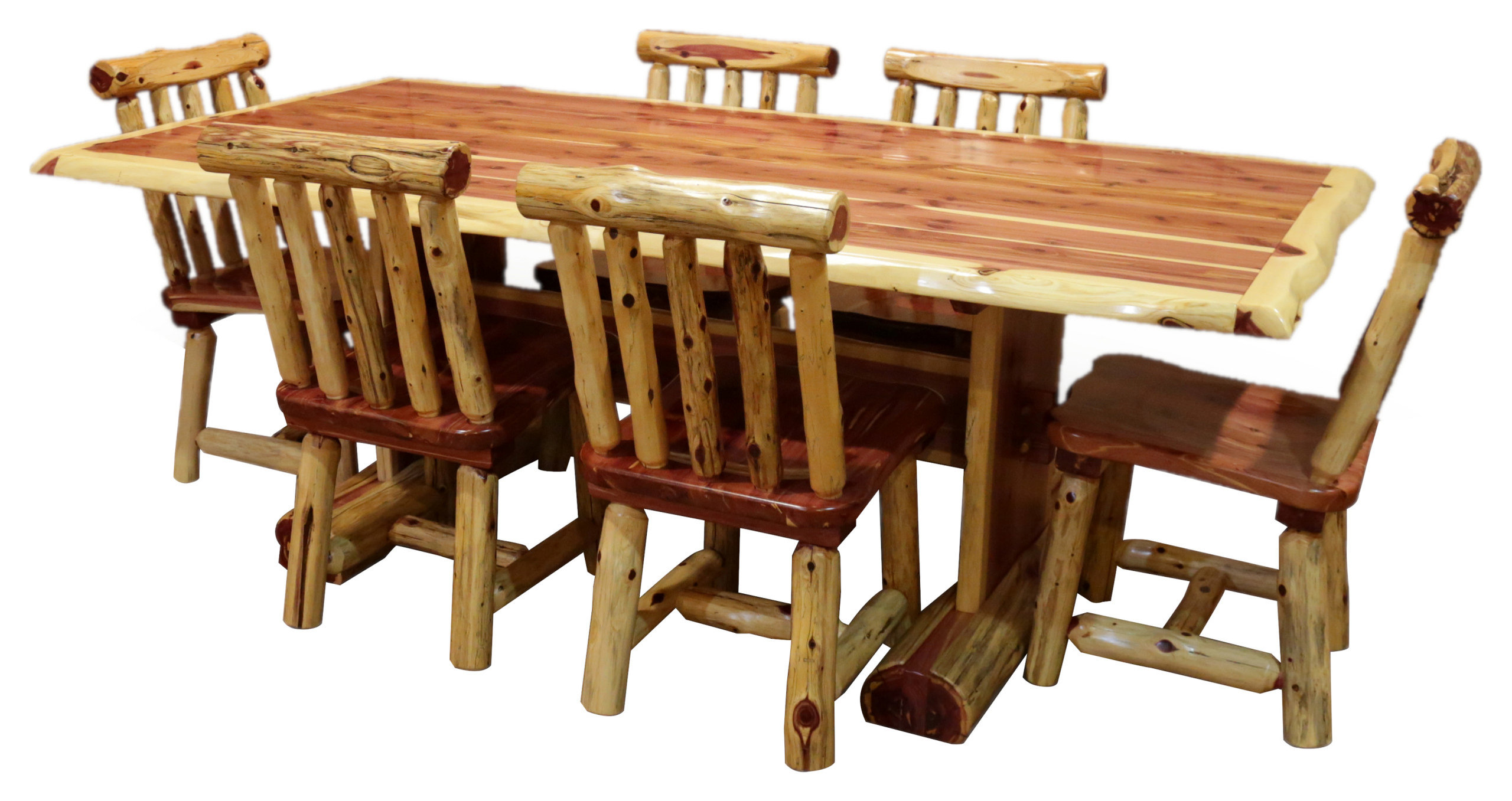 Red Cedar Log Slab Trestle Dining Set, 36" X 72" - Rustic - Dining Sets ...