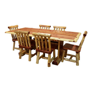 Red Cedar Log Slab Trestle Dining Set, 36" X 72" - Rustic - Dining Sets ...
