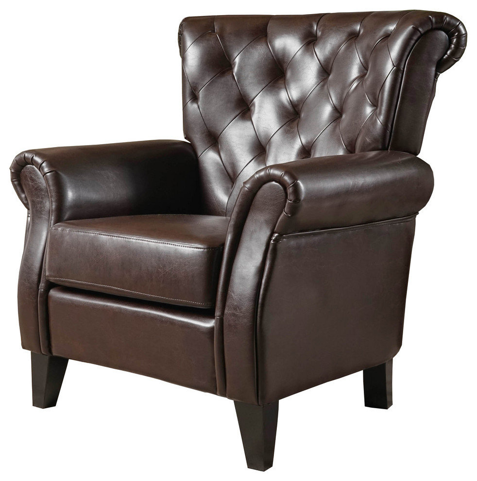 Solvang Contemporary Oversized Tufted Leather Club Chair, Hazelnut ...