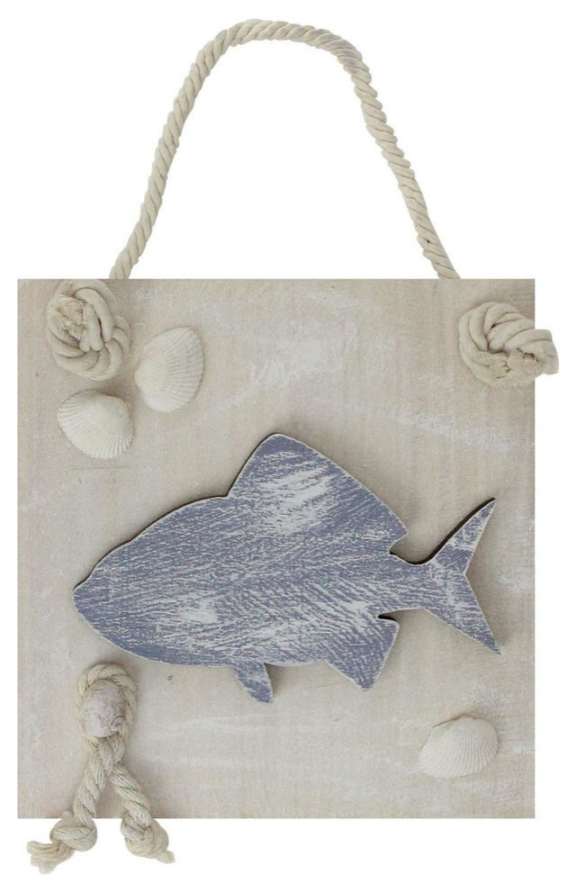 6" Blue and White Cape Cod Inspired Fish Wall Hanging Plaque With ...